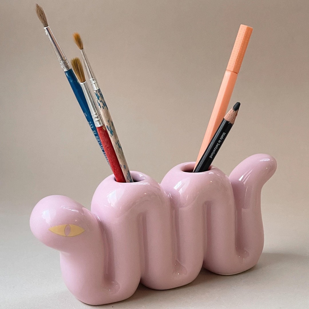 Pink Snake Ceramic Vase, Modern Decorative Candle Holder, Stationary ...