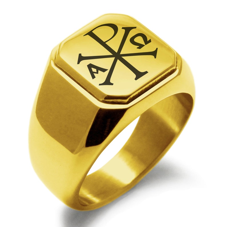 Stainless Steel Chi Rho Alpha Omega Symbol Engraved Square Etsy