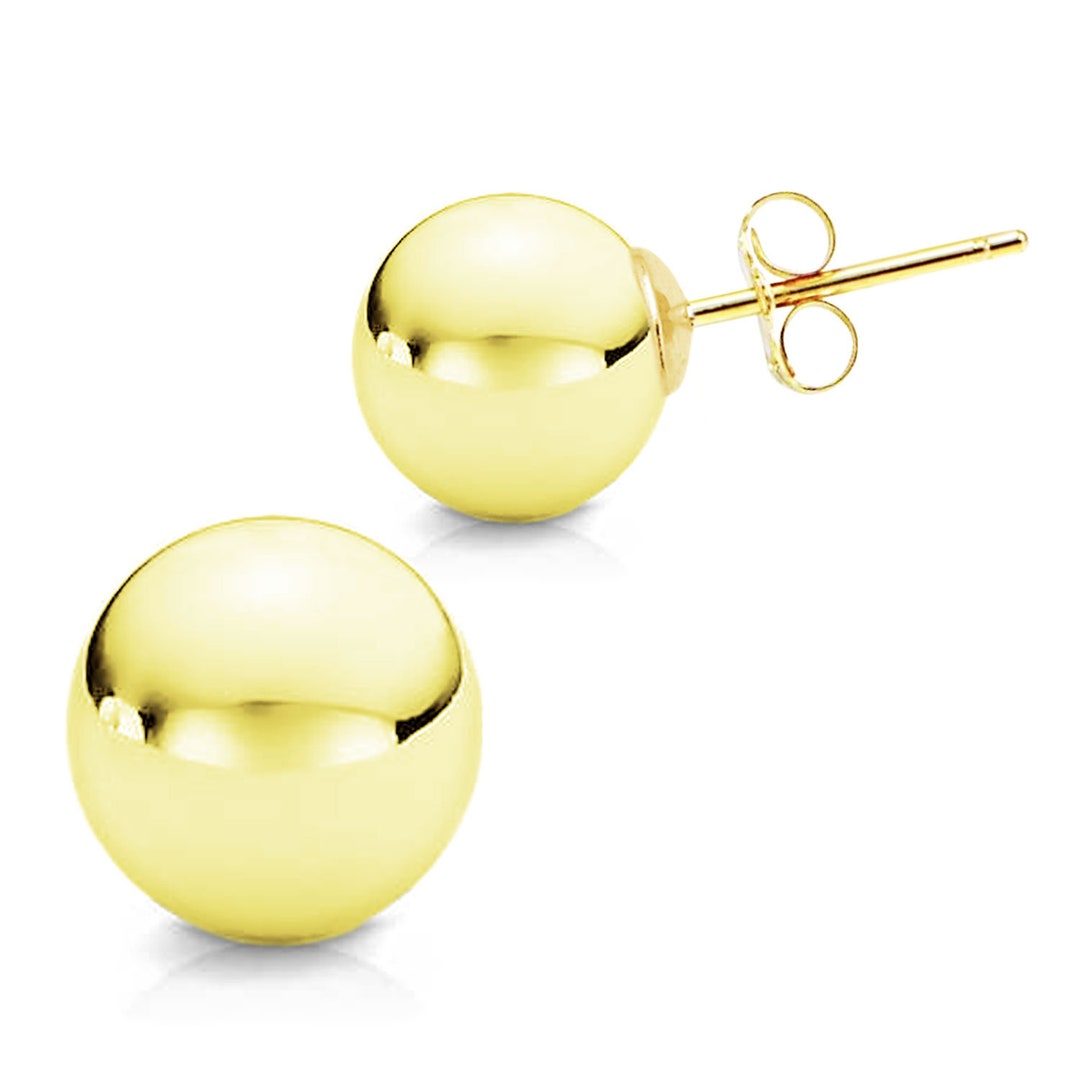 14K Gold Round Ball Earrings Solid Yellow Gold Minimalist Classic ...