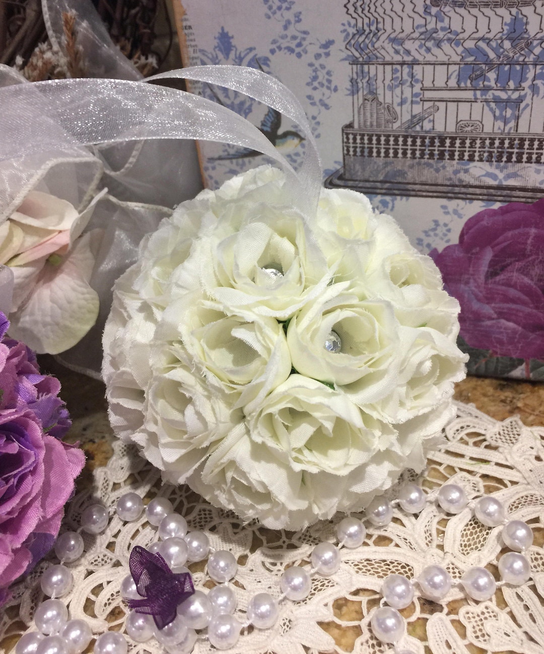 Flower Girl Pomander, 4 1/2 Inch, Bridesmaid, Bouquet, Wedding Flowers ...