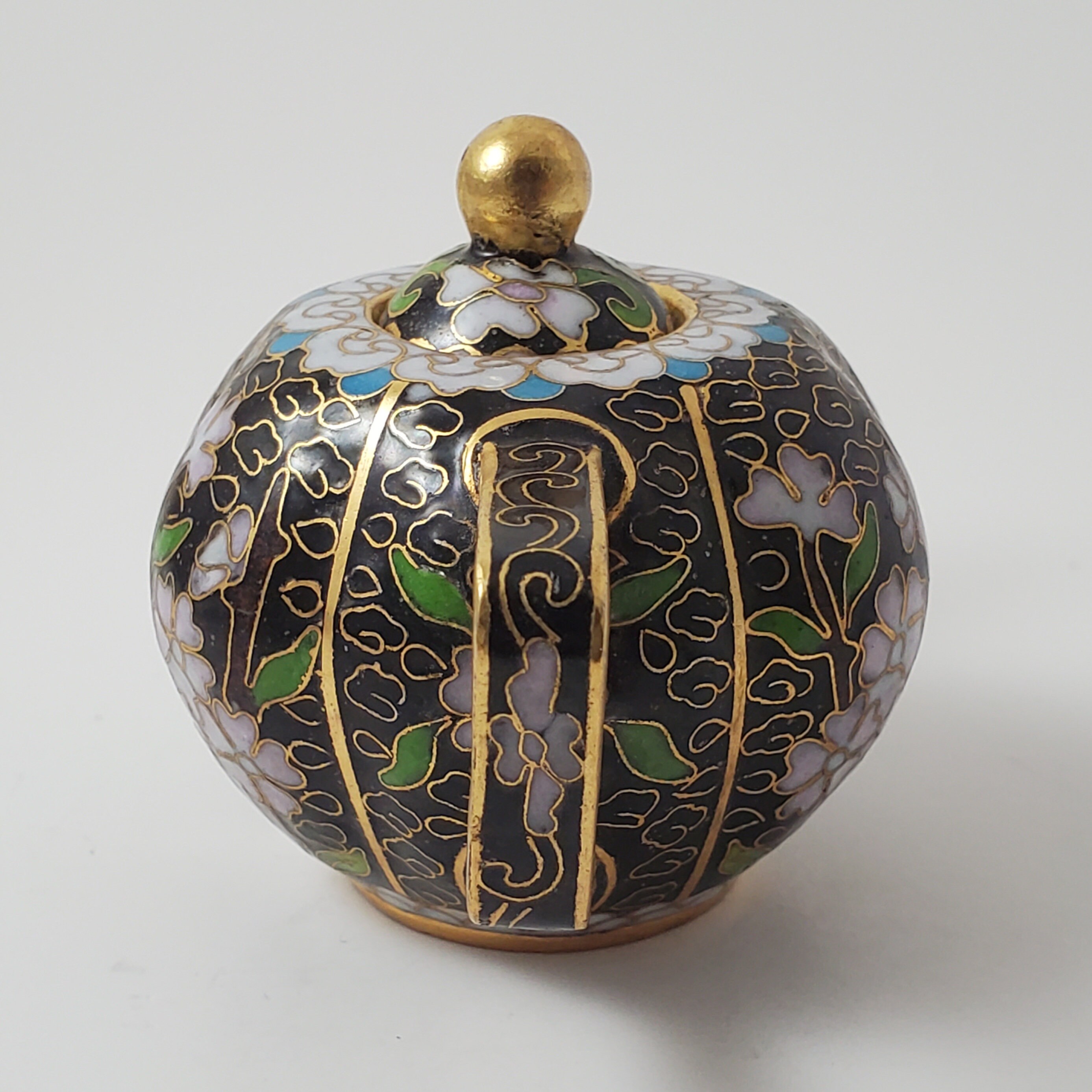 Cloisonne Miniature Teapot Black Floral - Etsy