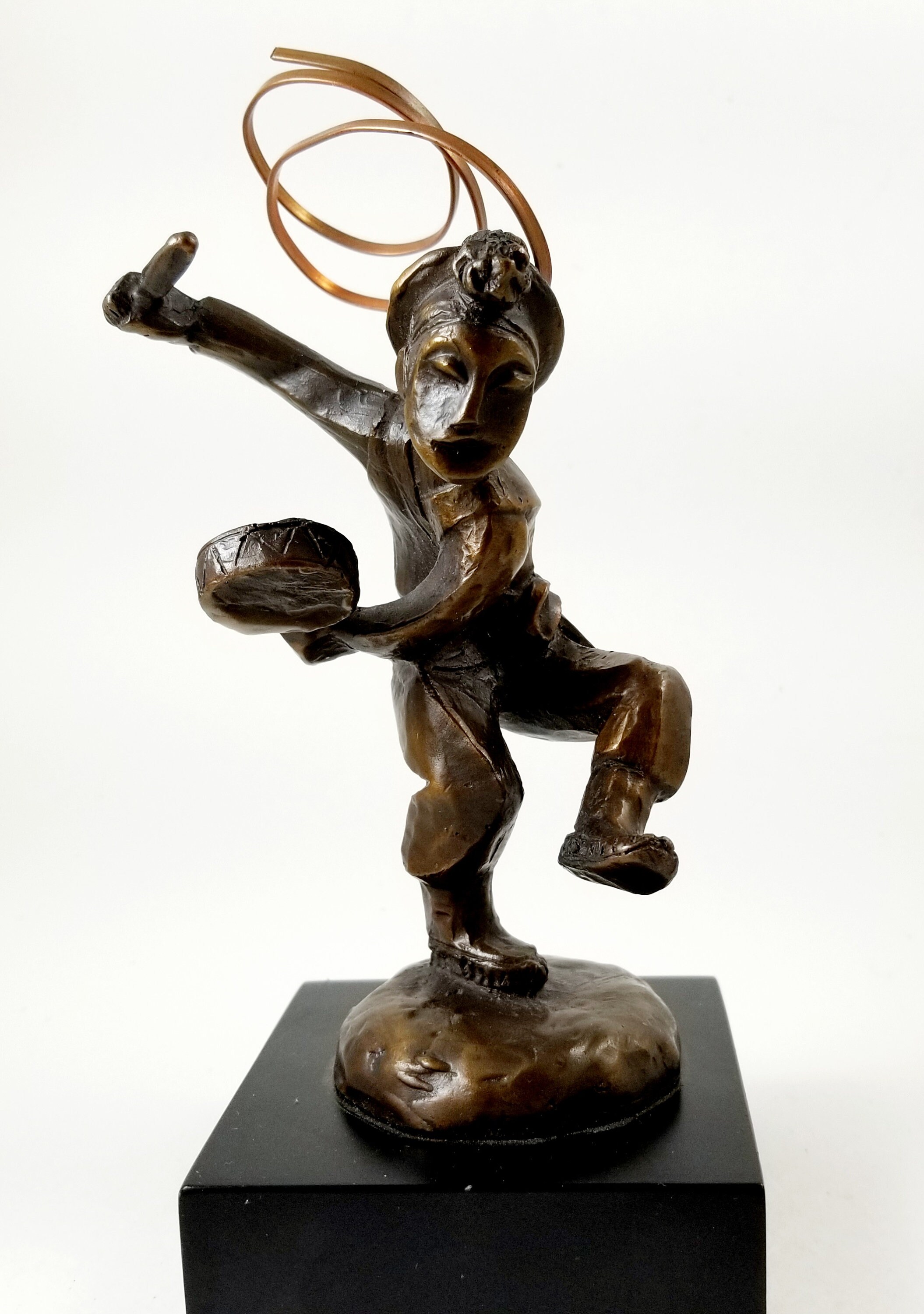 Bernard Kim Bronze Sculpture Traditional Korean Drum Dancer Wielding a ...