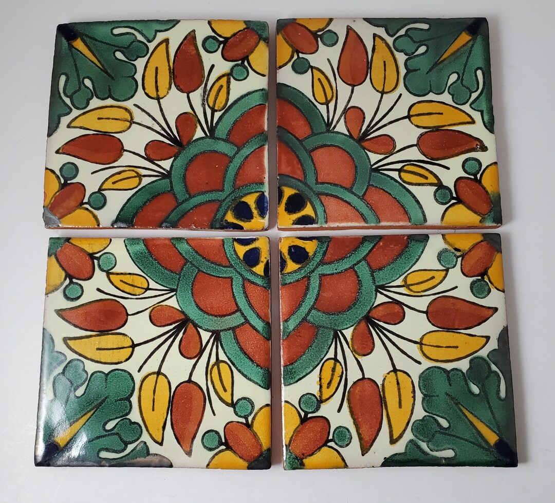 4 Talavera Mexican Handmade Tiles - Etsy