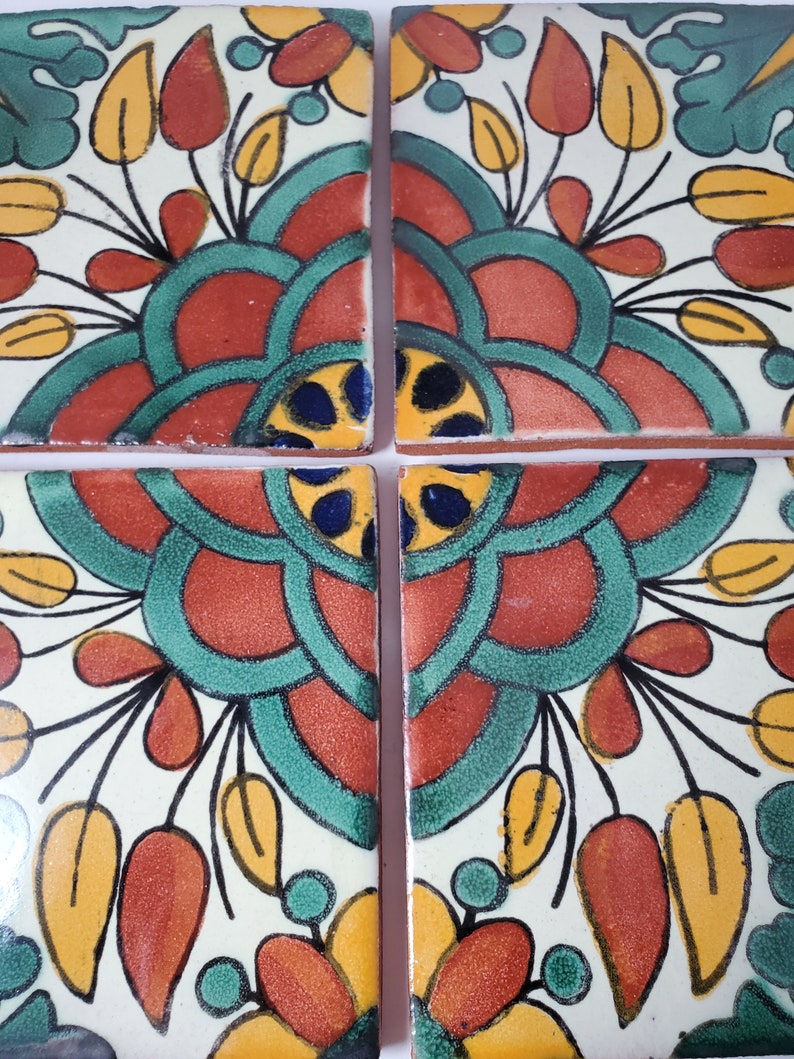 4 Talavera Mexican Handmade Tiles - Etsy