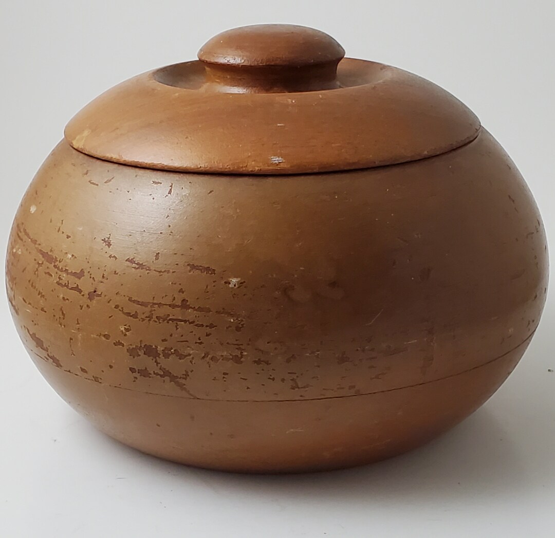 Circa 1950s Wooden Bowl Tobacco Humidor With Aztec Style Humidifying ...