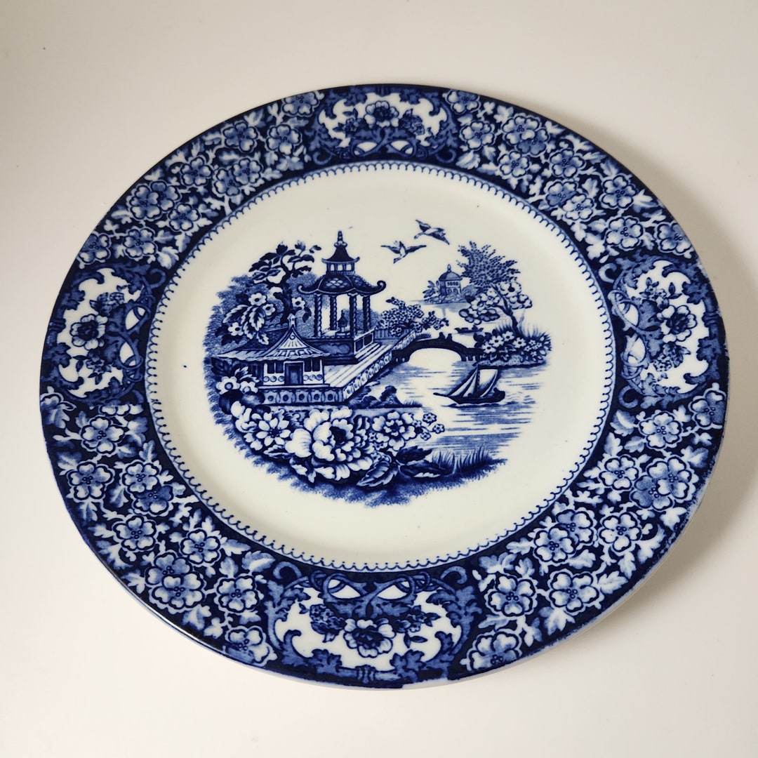 Old Alton Ware Blue Transfer Asian Scene 10 Inch Plate Made in England ...