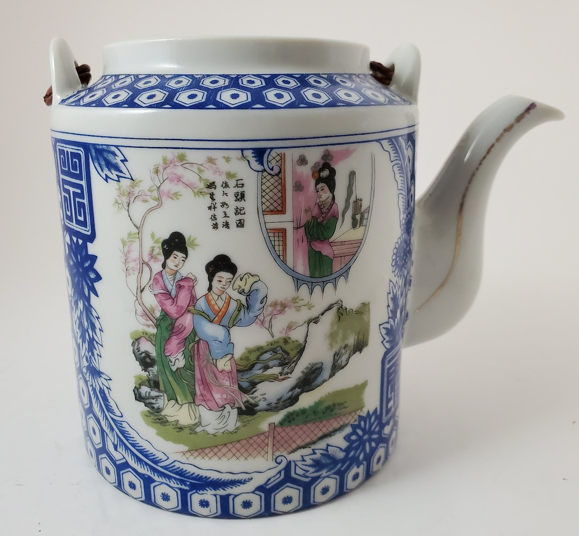 50s Japanese Teapot Wicker Handle Geisha Girl Ceramic - Etsy