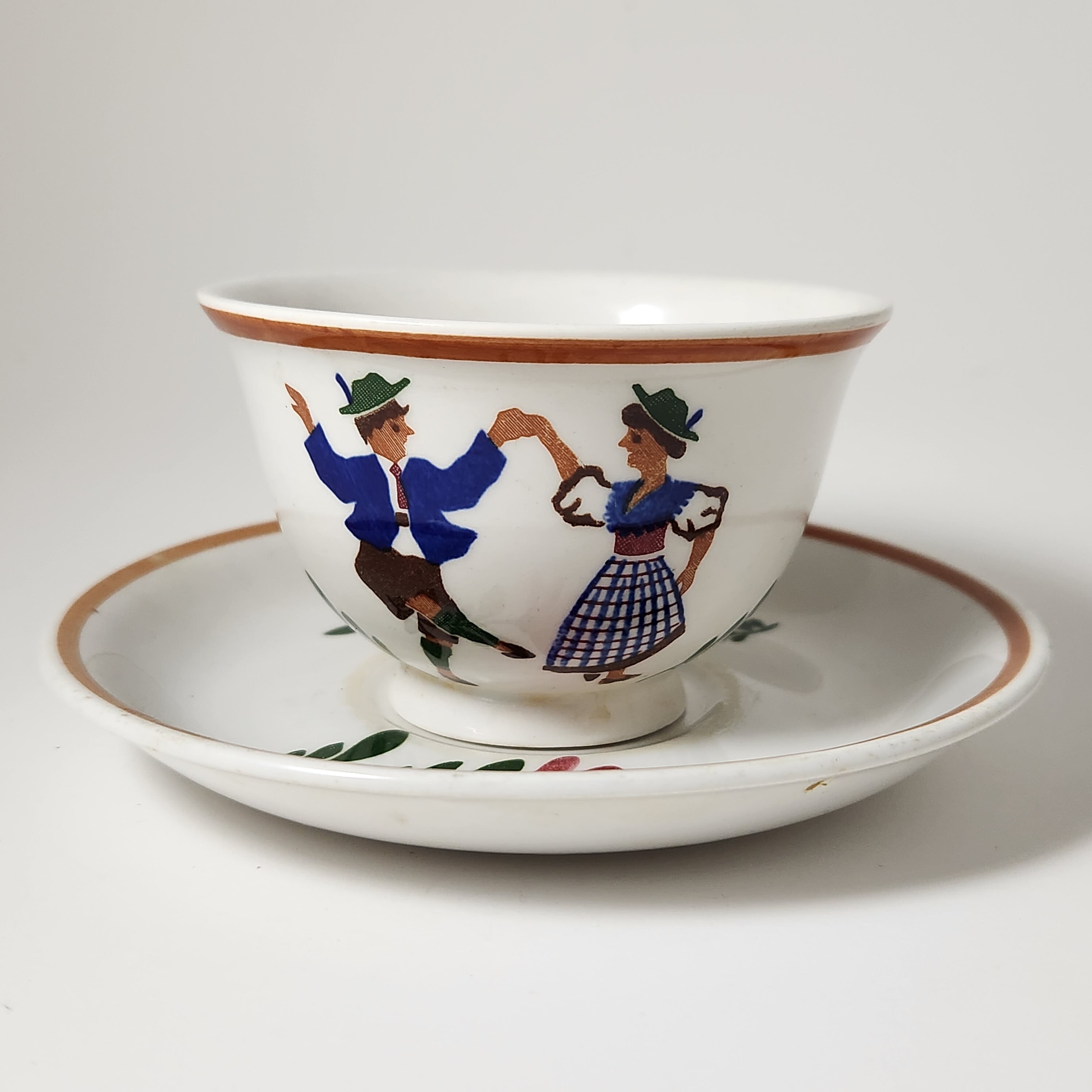 Alpine Peasant Ware Teacup and Saucer Set Dancing Pair, Made in Germany ...