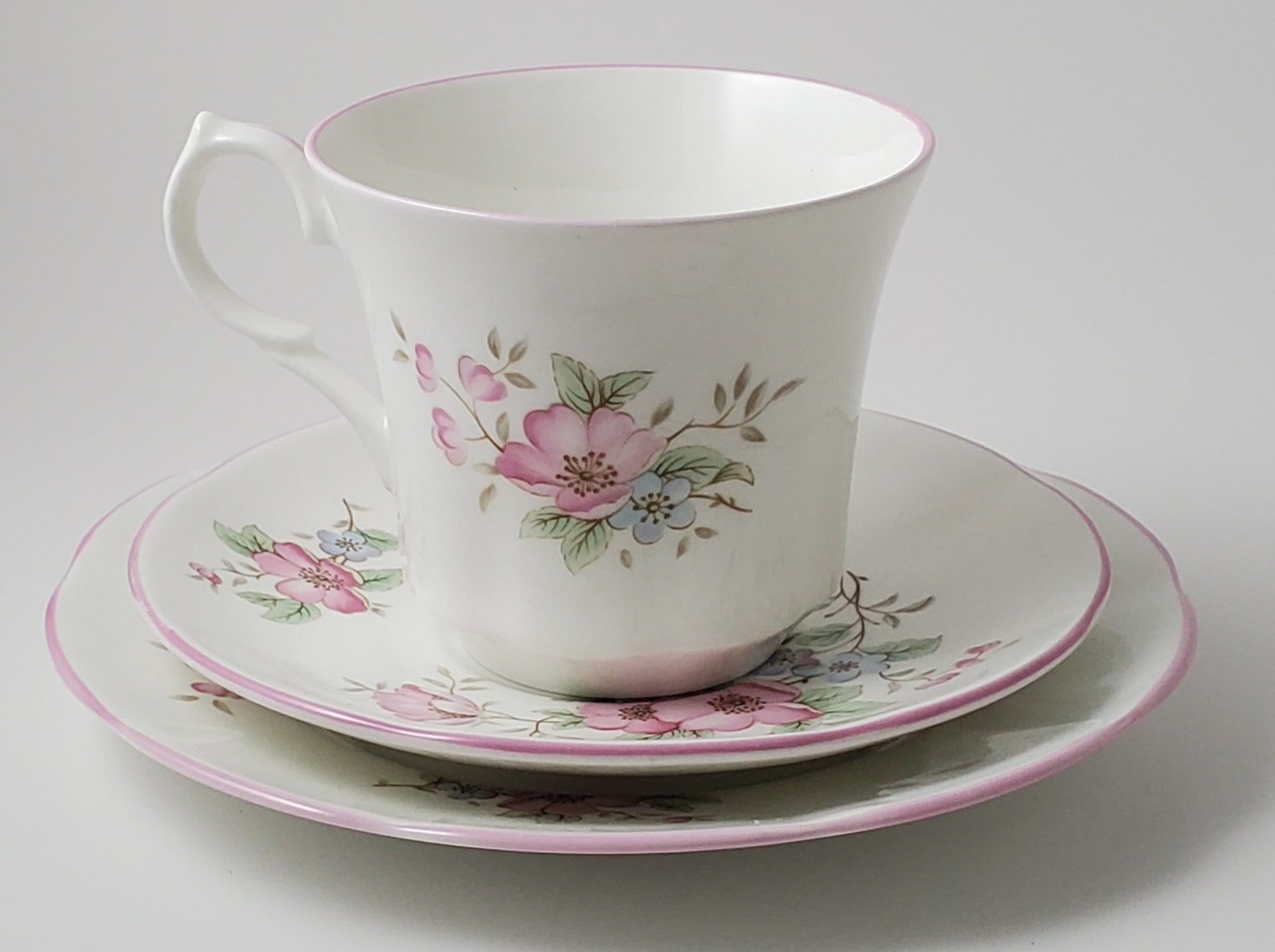 Springfield Bone China Primrose Spring Pattern Pink Border Three-piece ...