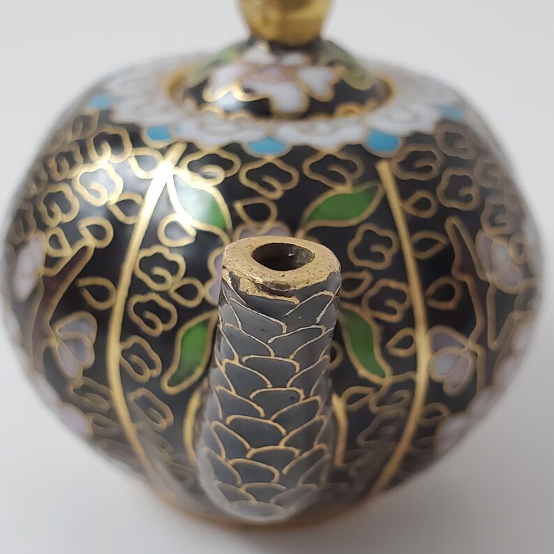 Cloisonne Miniature Teapot Black Floral - Etsy