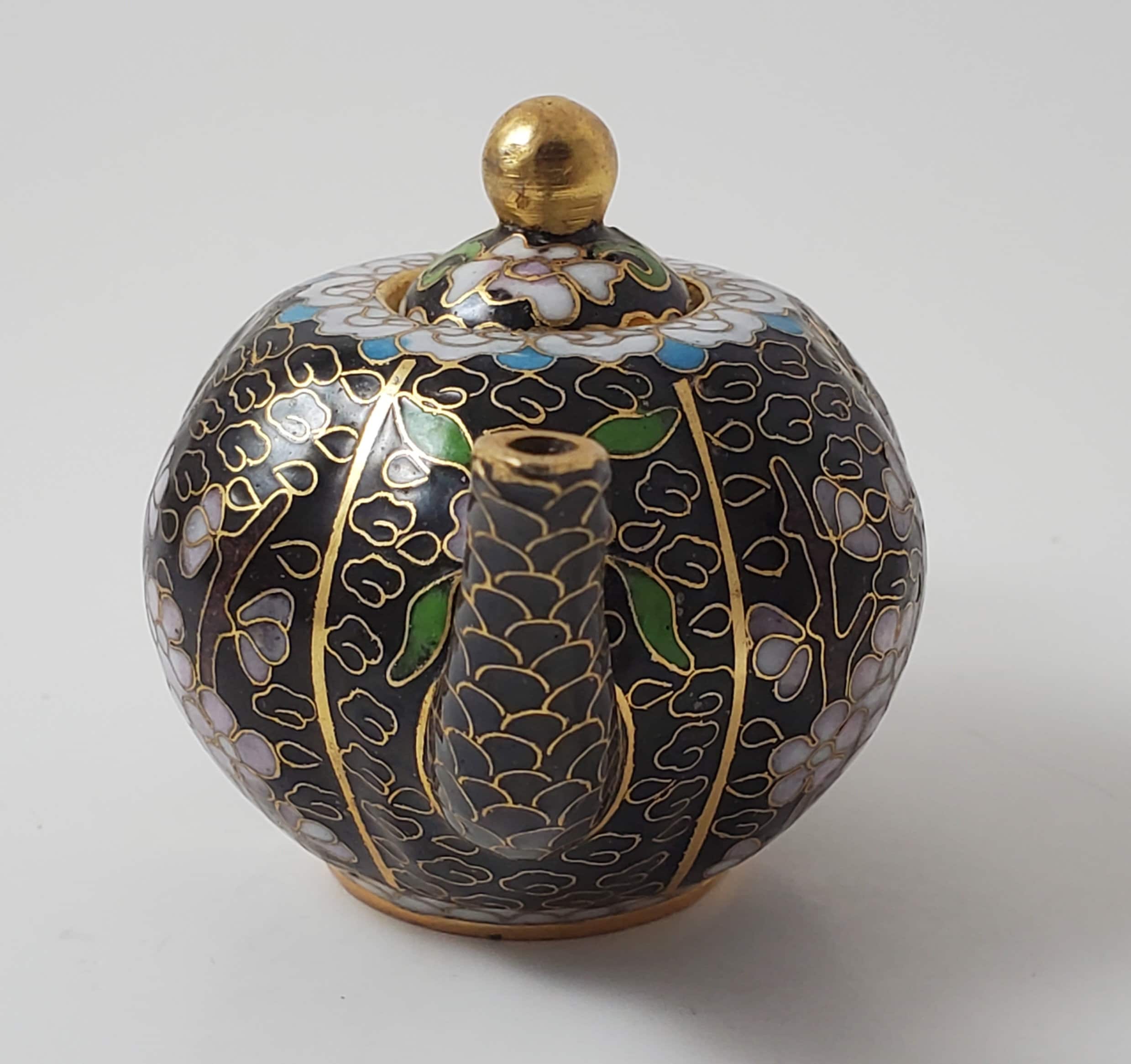 Cloisonne Miniature Teapot Black Floral - Etsy