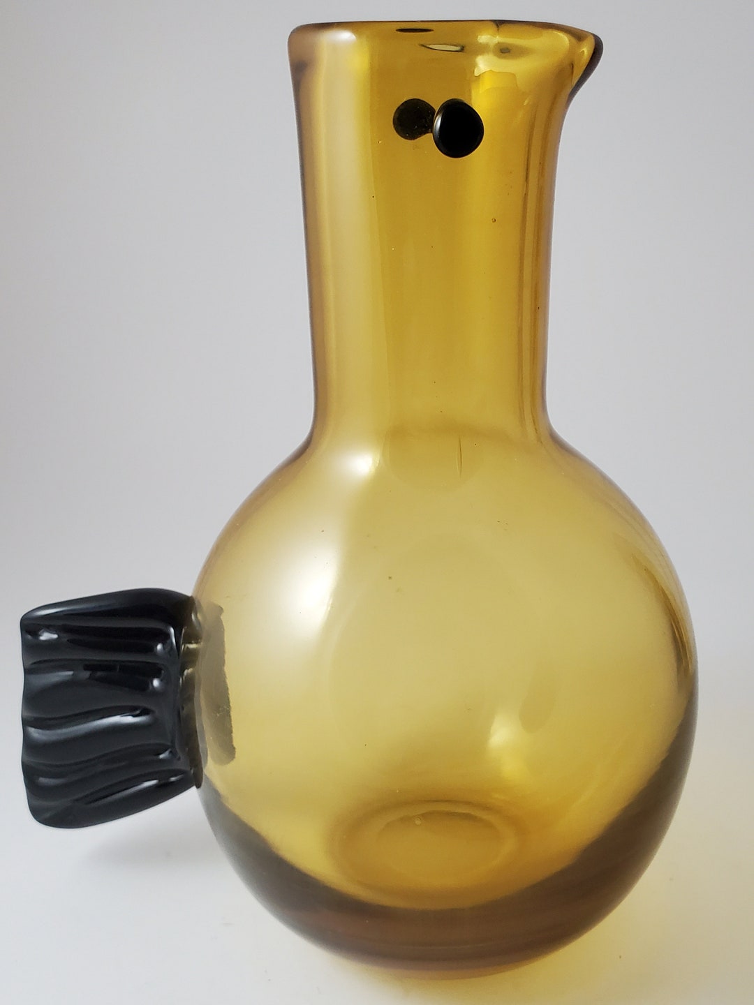 Hand Blown Amber Glass Pitcher in Bird Form Applied Eyes and Feather - Etsy