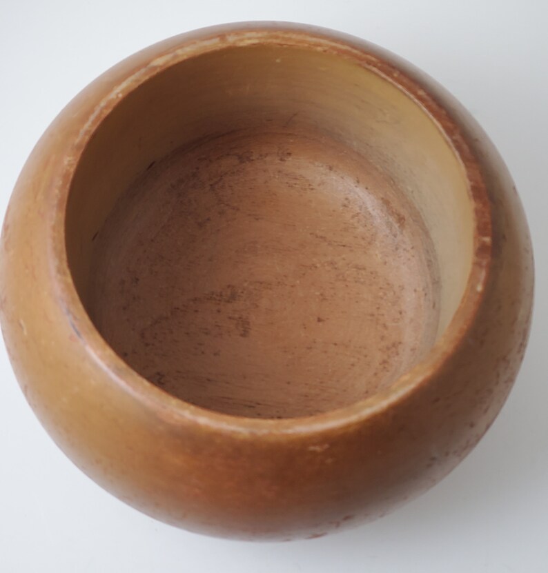 Circa 1950s Wooden Bowl Tobacco Humidor With Aztec Style Humidifying ...