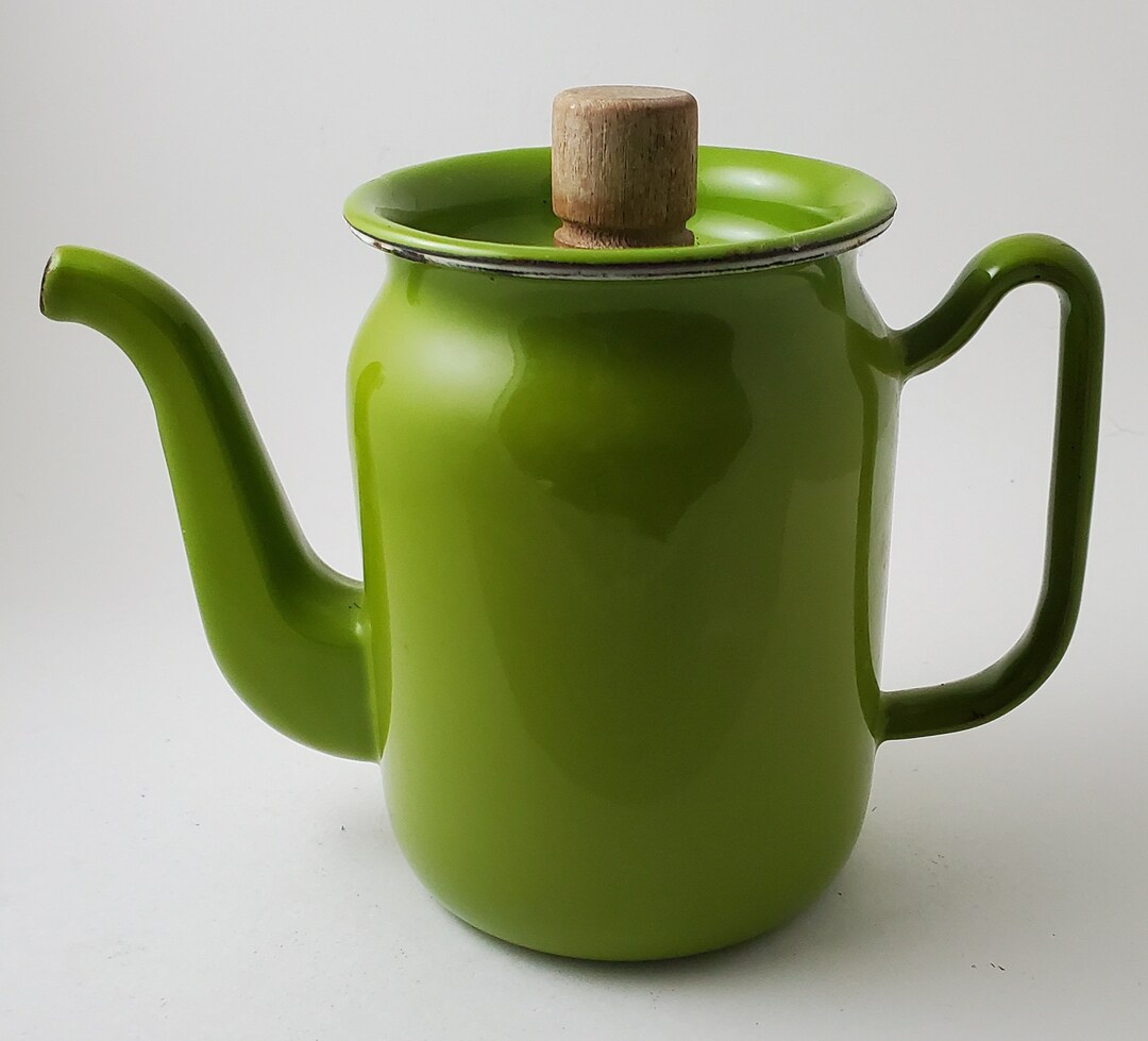 Vivid Green Enamel Teapot With Wooden Lid Knob - Etsy