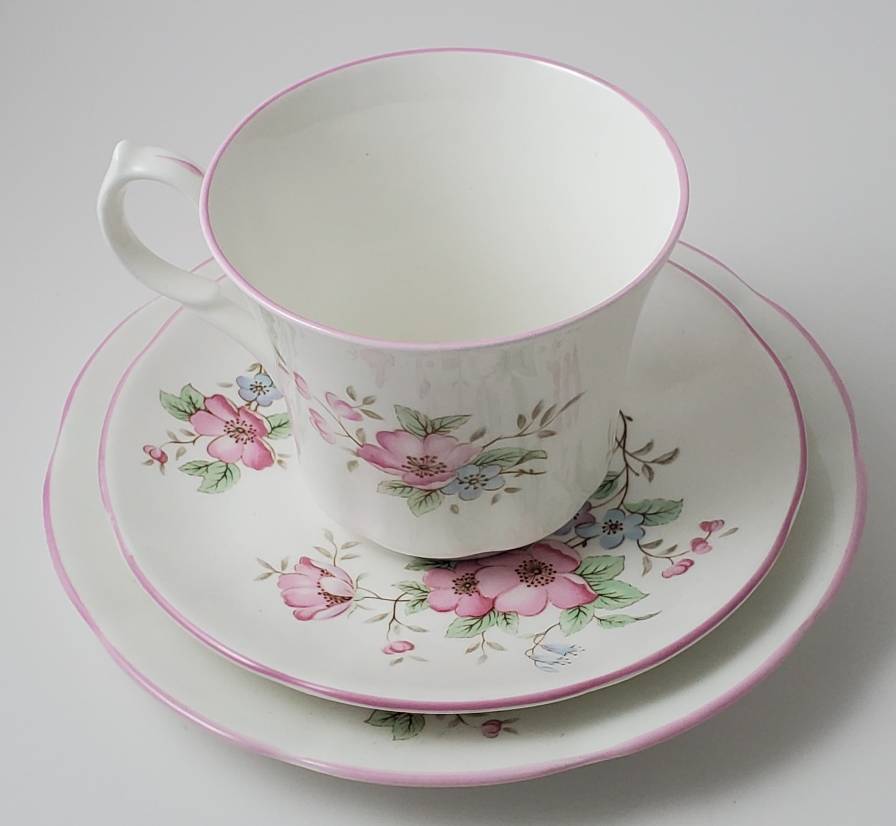 Springfield Bone China Primrose Spring Pattern Pink Border Three-piece ...