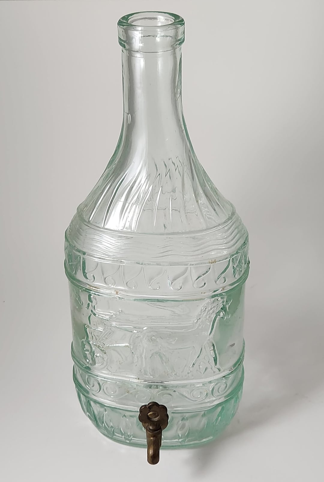 Italian Glass 1.8 L Decanter With Brass Spigot and Chariot With Horse ...