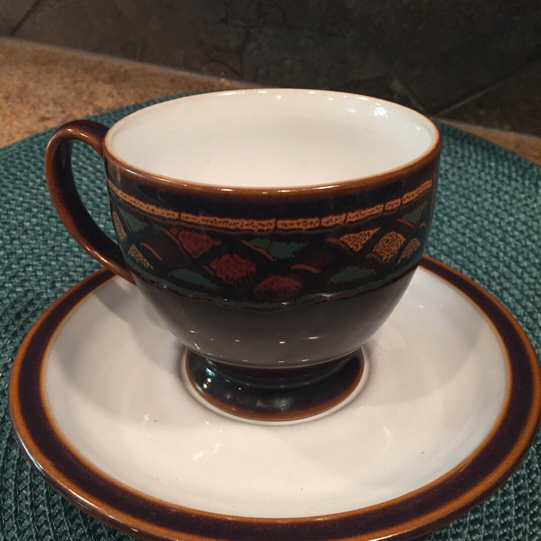 Denby Shiraz Footed Set of Two Tea Cups & Saucers - Etsy