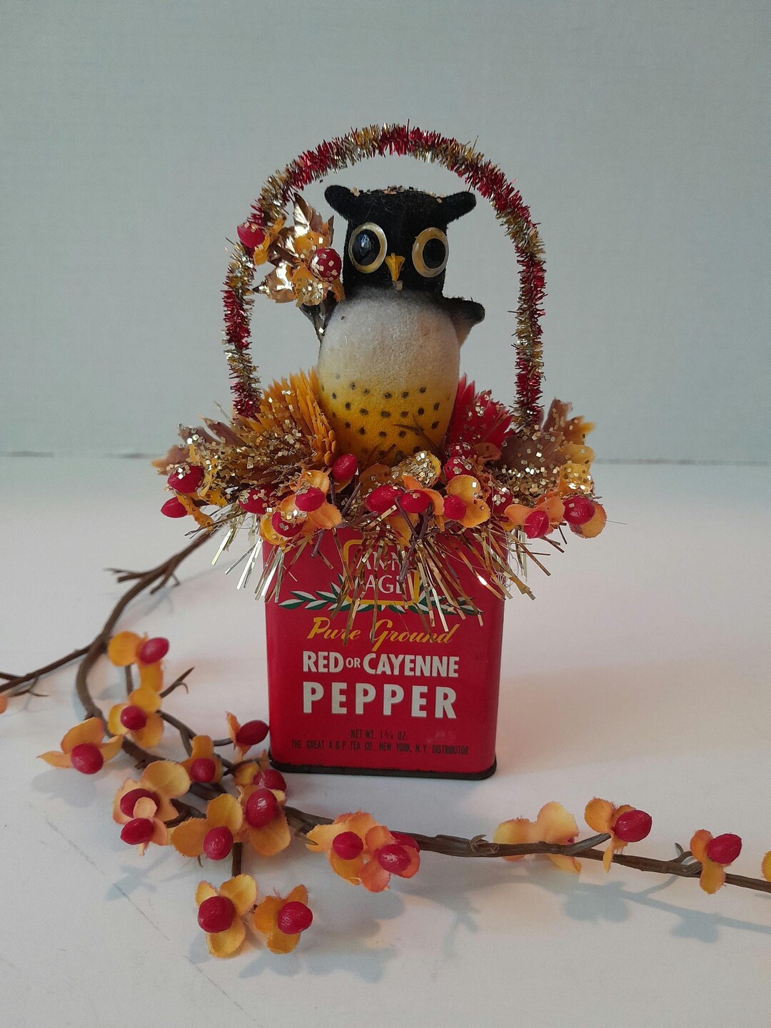 Vintage Fall Autumn Halloween Owl Ann Page Mustard Spice Tin Handmade ...