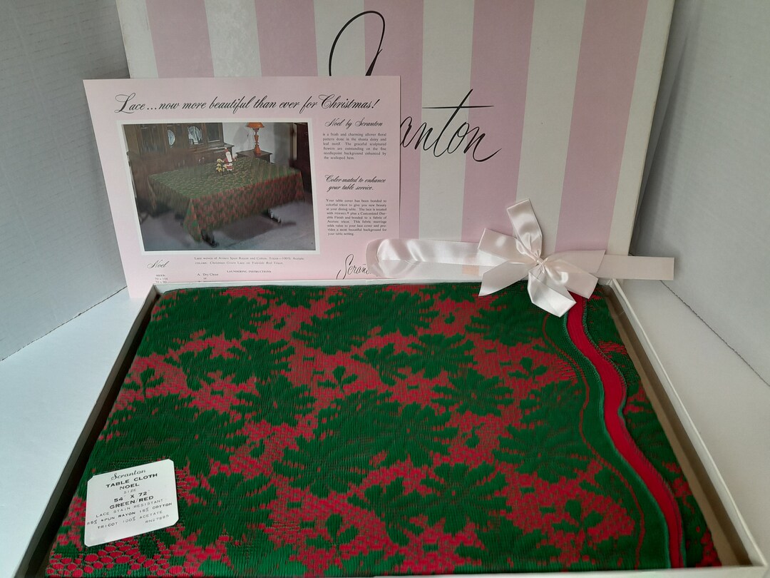 Vintage Old Stock Scranton Lace Christmas Tablecloth noel Green/red 54 ...