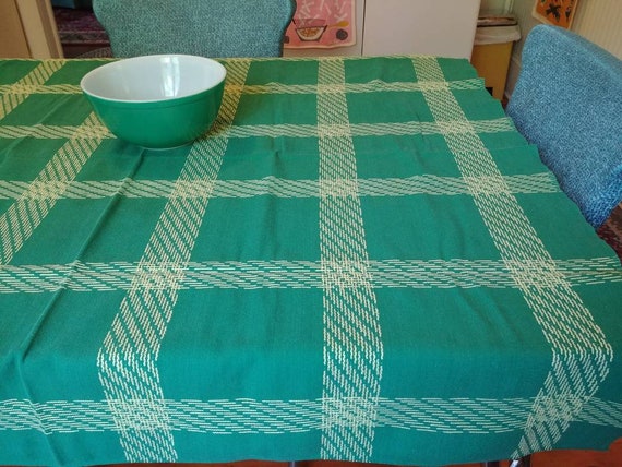 Vintage Mid Century Simtex Tablecloth Green Yellow Windowpane | Etsy