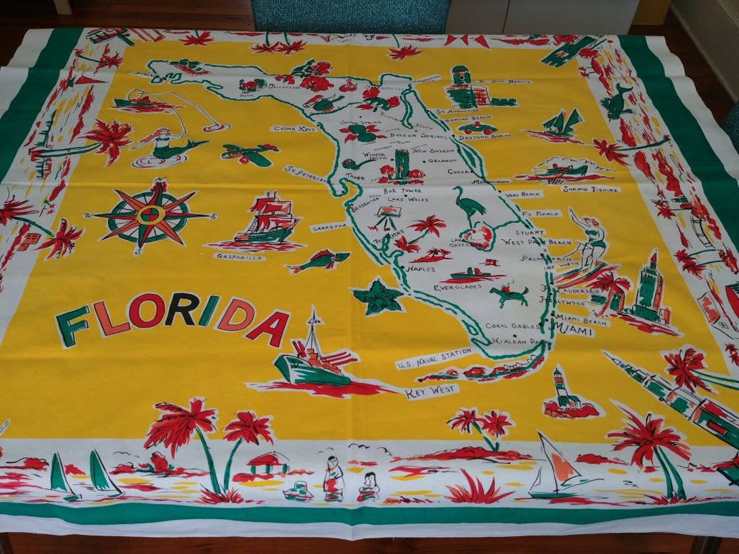 Vintage Mid Century Florida State Souvenir Tablecloth - Etsy
