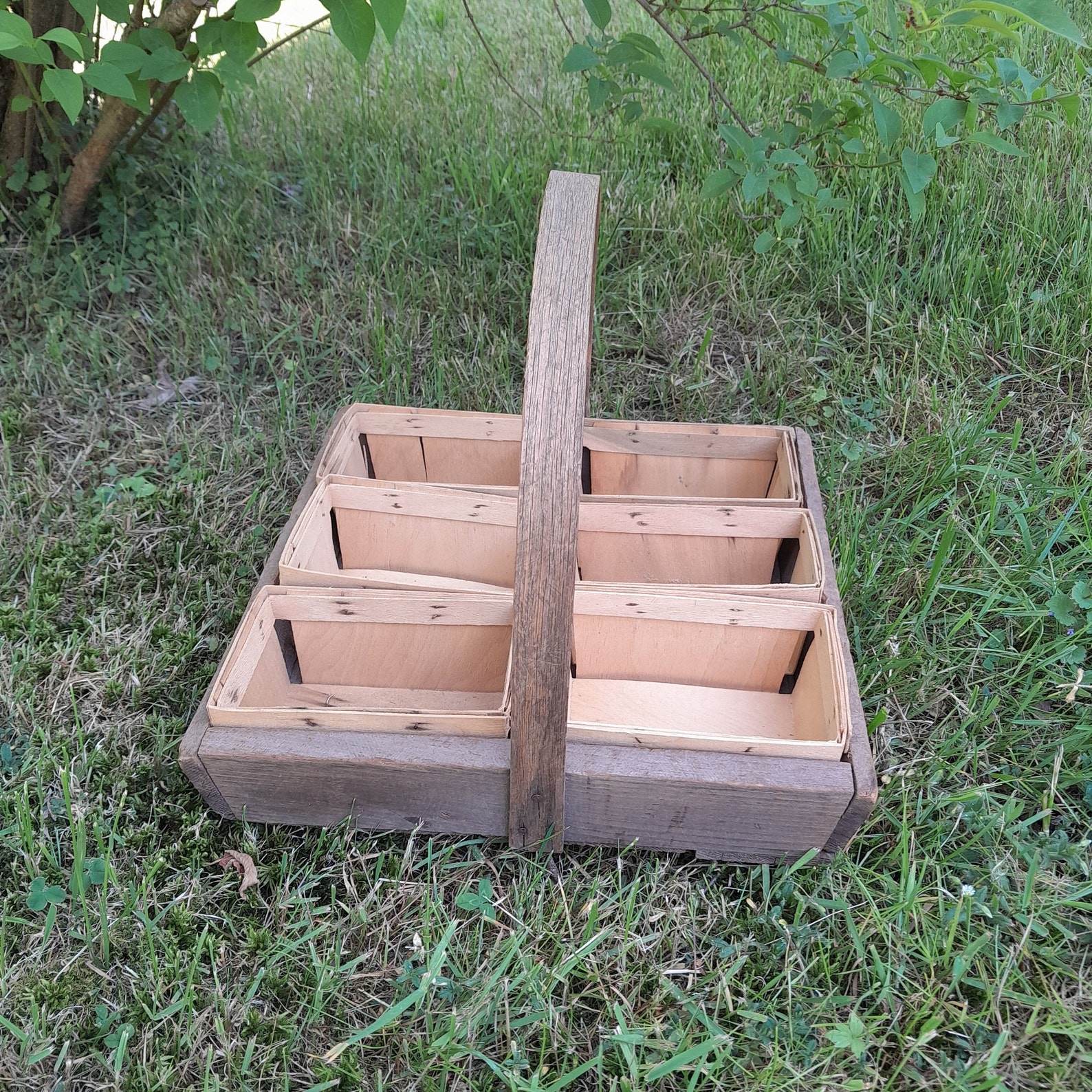 Antique Vintage Wooden Berry Strawberry Basket Carrier Holder With 6 ...