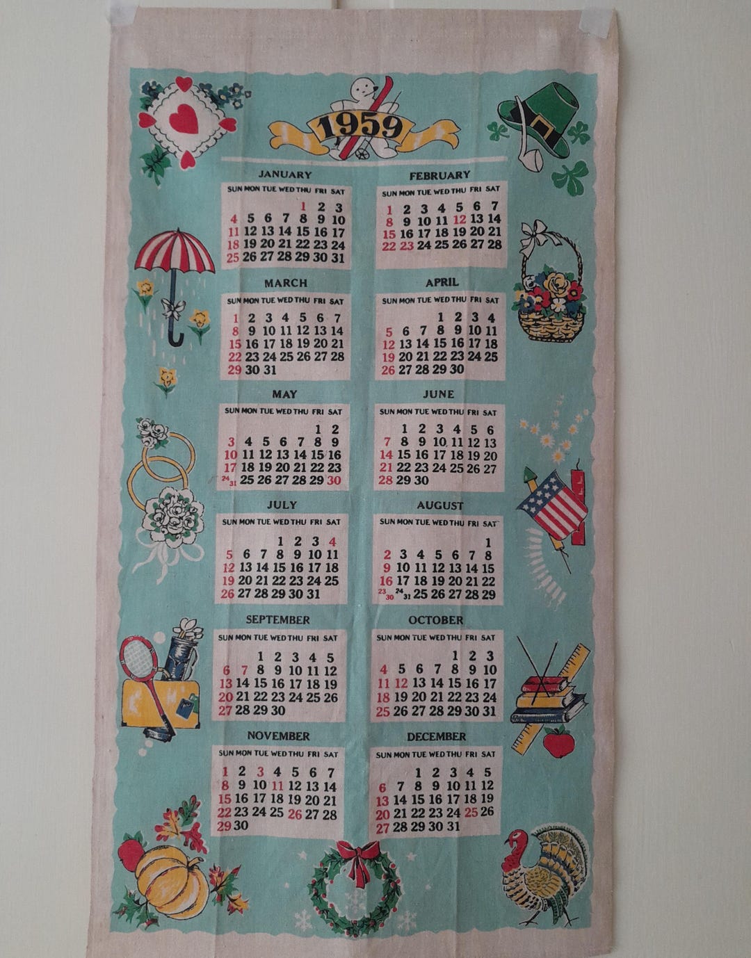 Vintage Old Stock Startex 1959 Calendar Kitchen Towel - Etsy