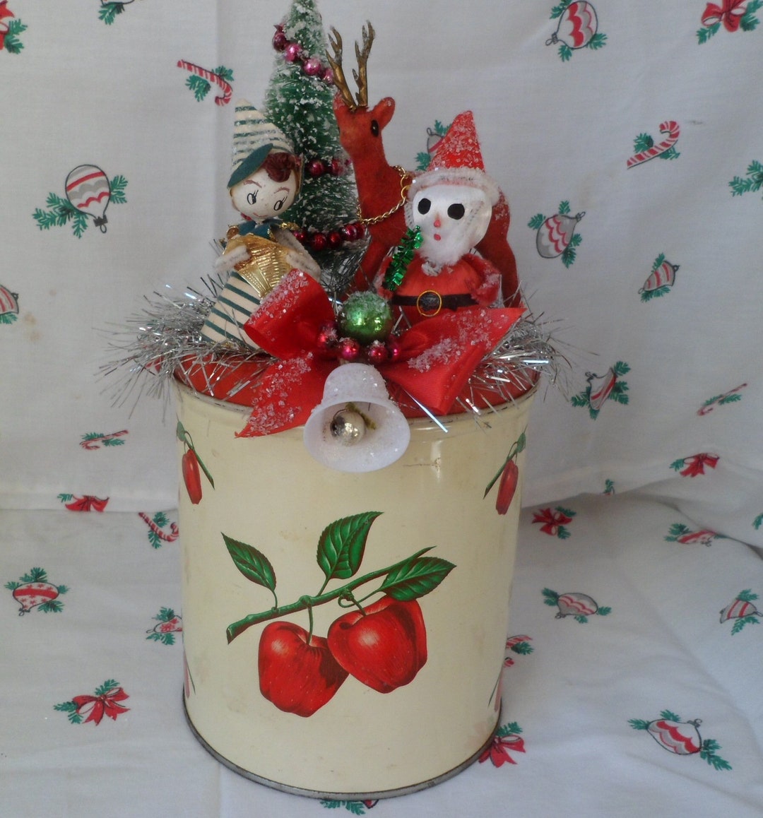 Vintage Christmas Assemblage Kitchen Canister Bottle Brush Tree Japan ...