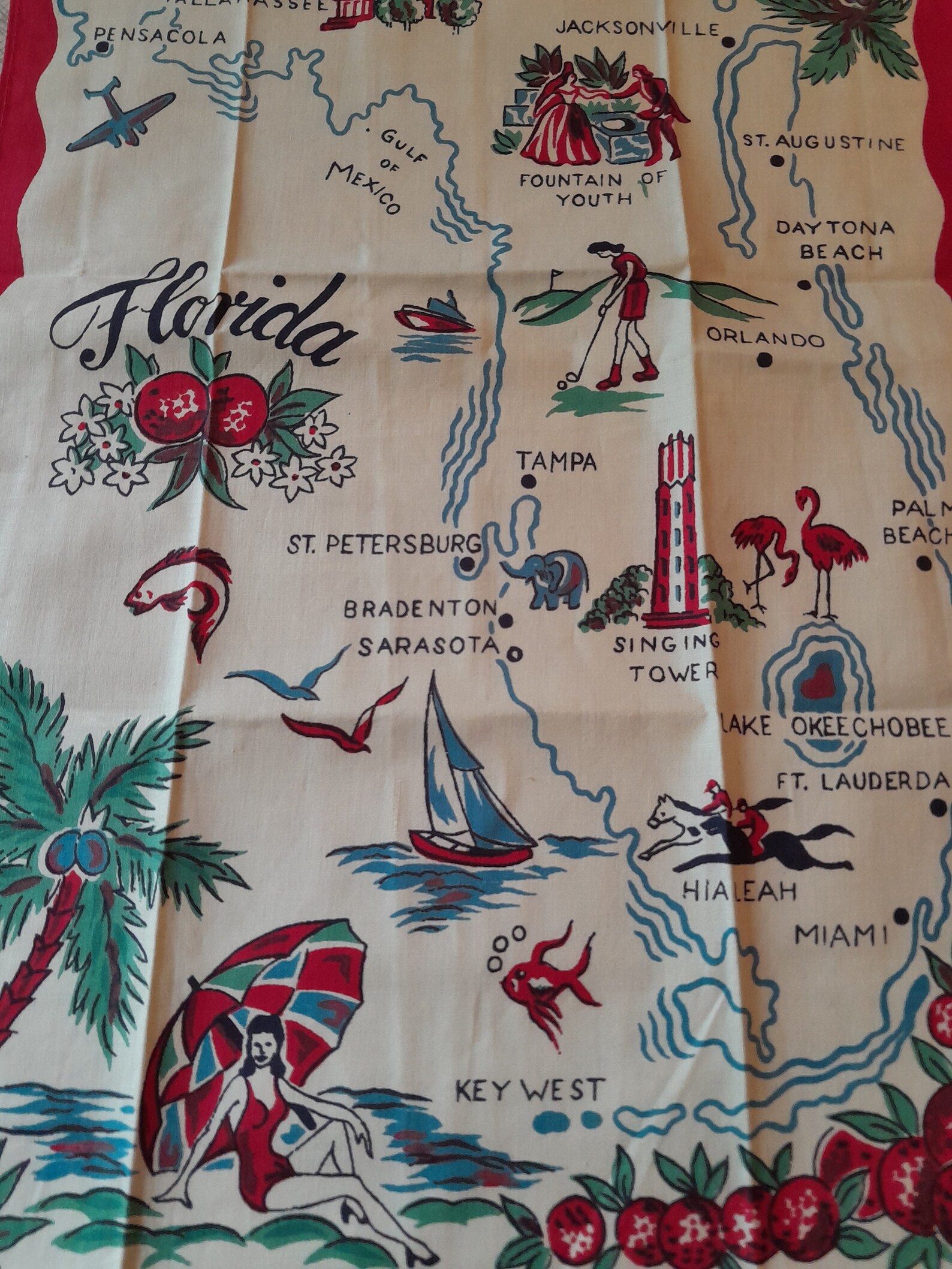 Vintage Florida State Souvenir Tea Towel - Etsy