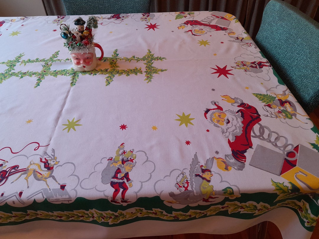 Vintage Simtex Christmas Tablecloth Santa Claus Jack-in-the-box ...