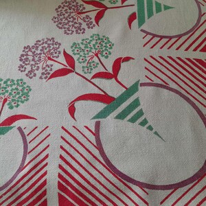 Vintage 1930s Linen Tablecloth Red Green Stylized Flowers Geraniums - Etsy
