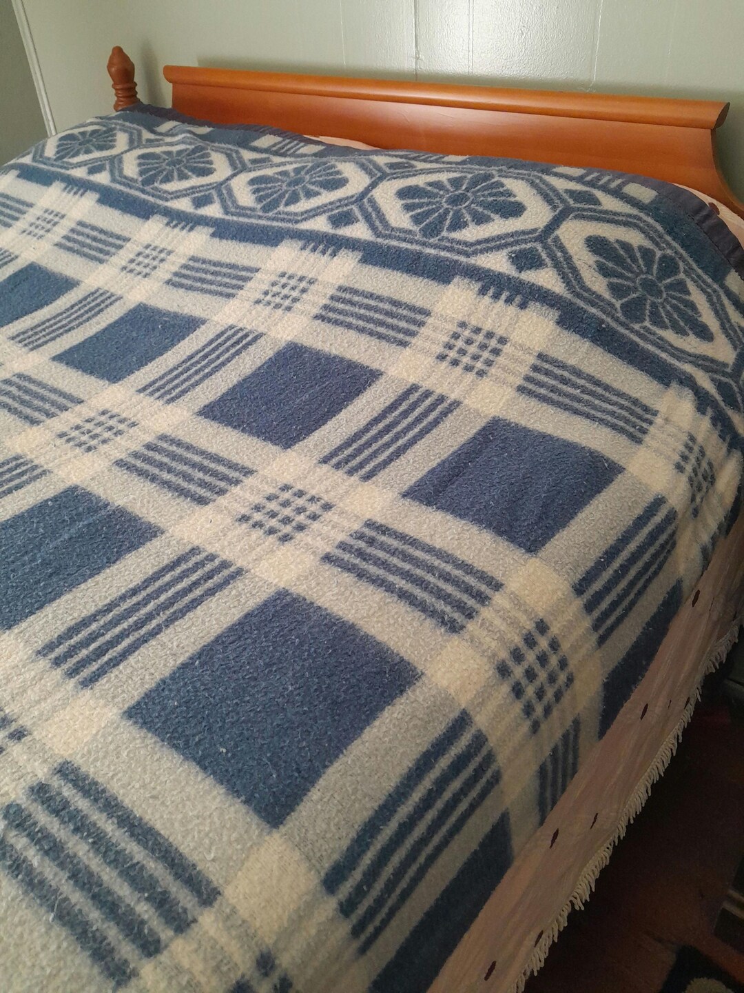 Vintage Esmond Double Camp Blanket 71 X 152" Blue White for Cutter or ...
