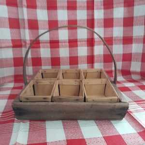 Antique Vintage Wooden Berry Strawberry Basket Carrier Holder With 6 ...