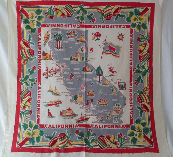 Vintage California State Souvenir Tablecloth 48 X 52 Unused No | Etsy