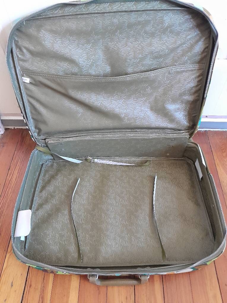 Vintage Mid Century Mod Floral Fabric Suitcase Overnight Travel Bag ...