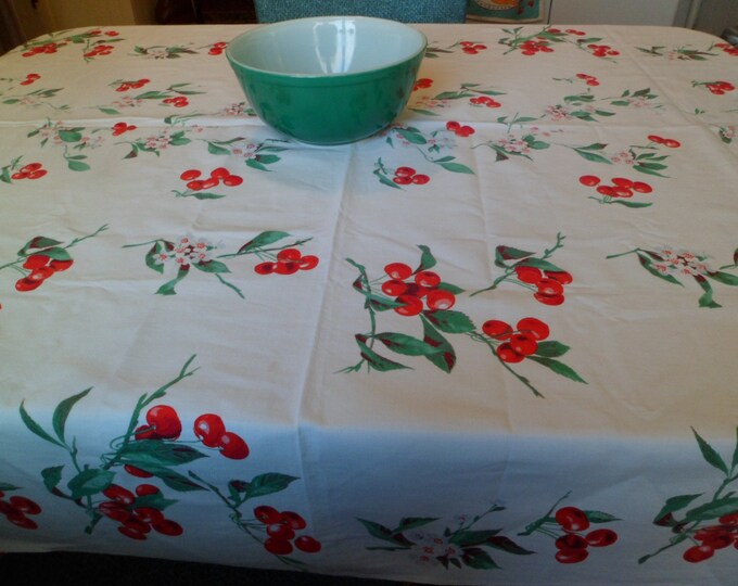 Vintage 1940's Wilendur "cherry" Cherries Blossoms Tablecloth 66 X 52 ...