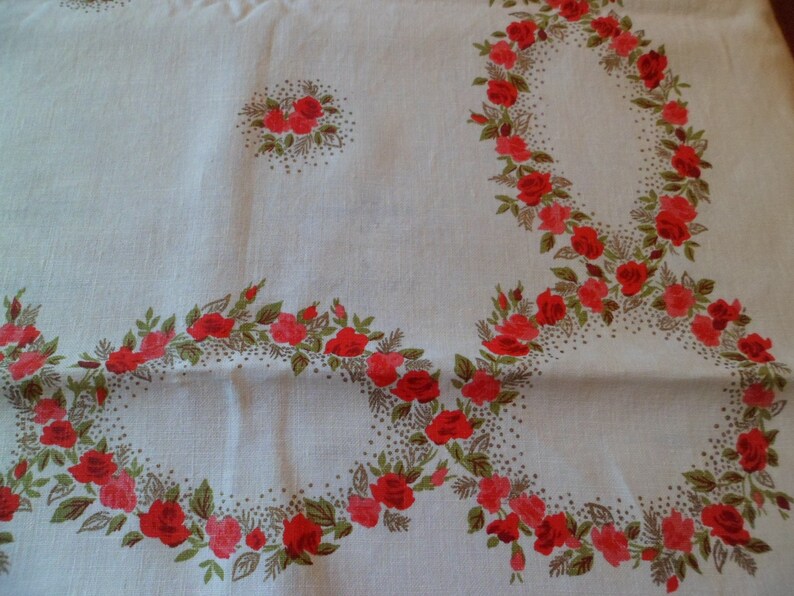 Vintage Hardy Craft Original Linen Tablecloth Tiny Red Pink - Etsy