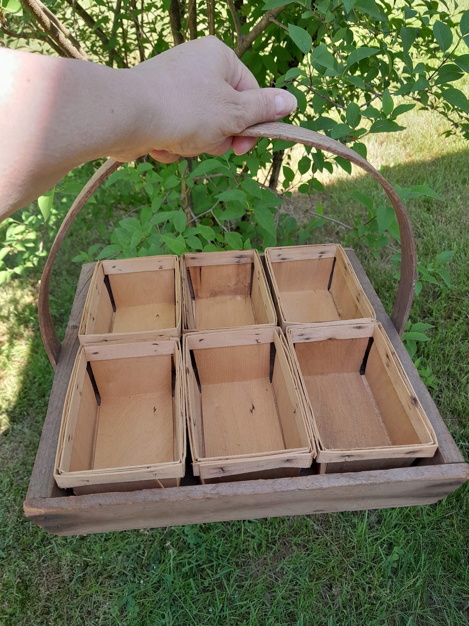 Antique Vintage Wooden Berry Strawberry Basket Carrier Holder With 6 ...