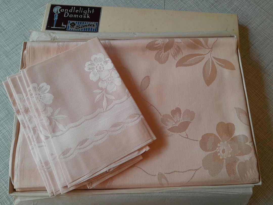 Vintage 1940s/50s Simtex Candlelight Damask Tablecloth 54 X 72 Six ...