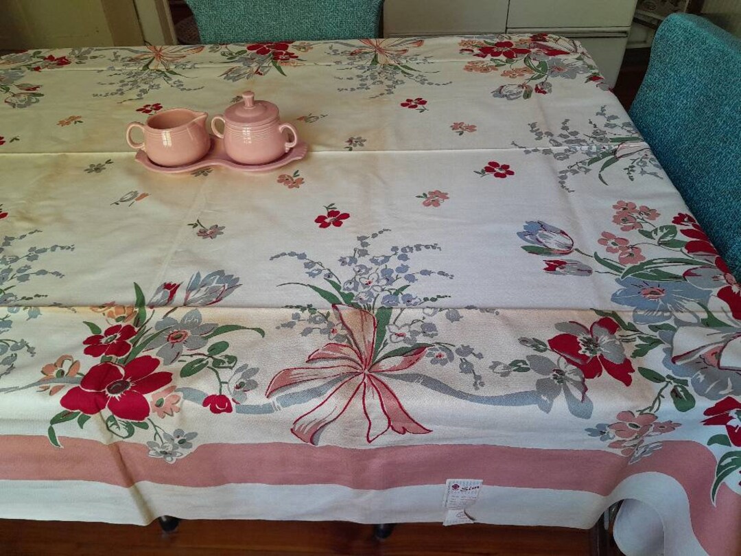 Vintage 1940s Simtex Stylecraft Tablecloth "narcissus" Paper Label 54 X ...