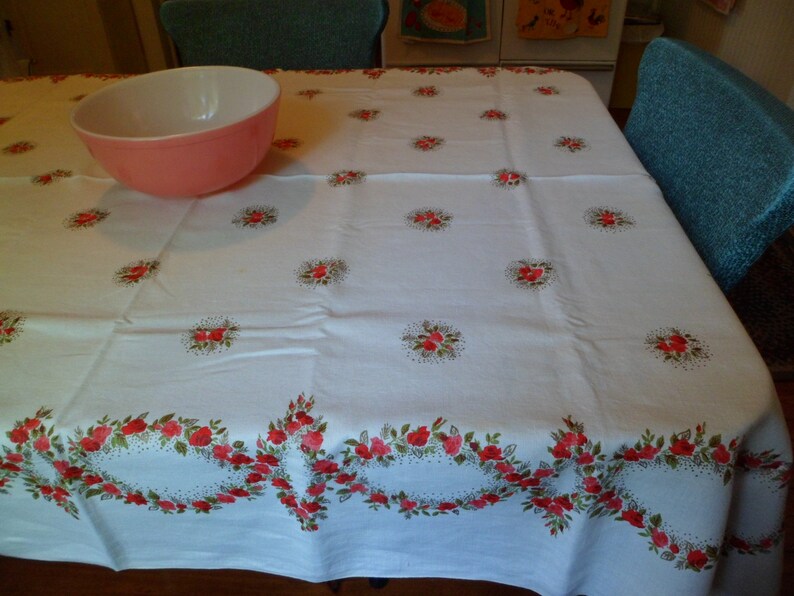 Vintage Hardy Craft Original Linen Tablecloth Tiny Red Pink - Etsy