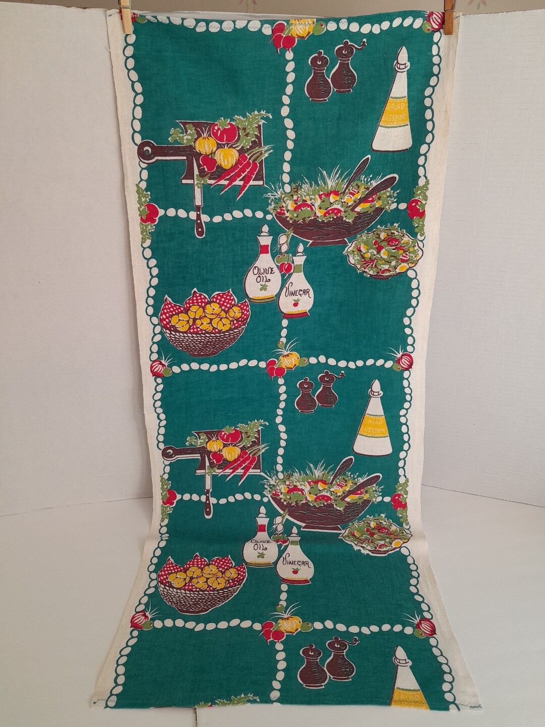 Vintage Mid Century Novelty Kitchen Table Runner Foods Salad 16 X 39 - Etsy