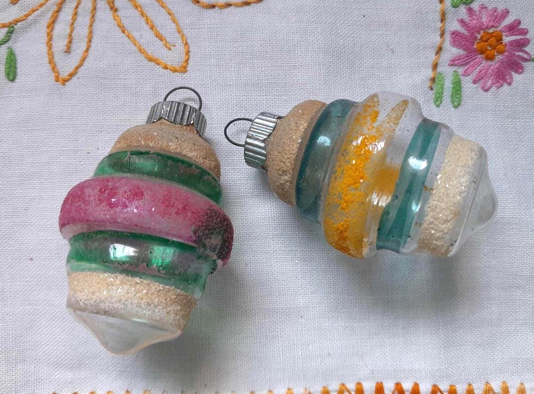 Vintage Christmas Shiny Brite Tree Ornaments Barrel Unsilvered Mica ...