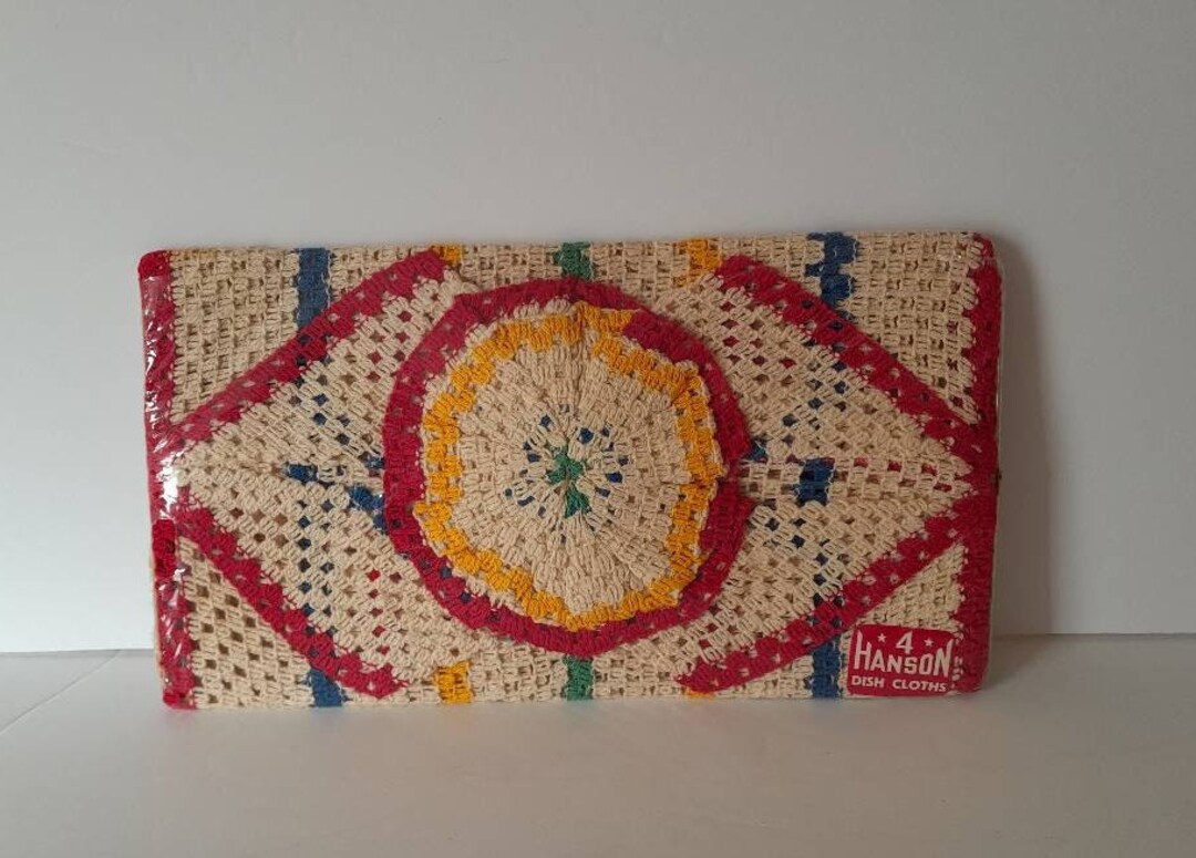 Vintage 1940s 50s Hanson Dish Cloths Gift Set of 4 Primary Colors Old ...