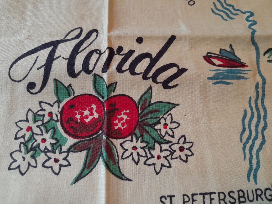 Vintage Florida State Souvenir Tea Towel - Etsy