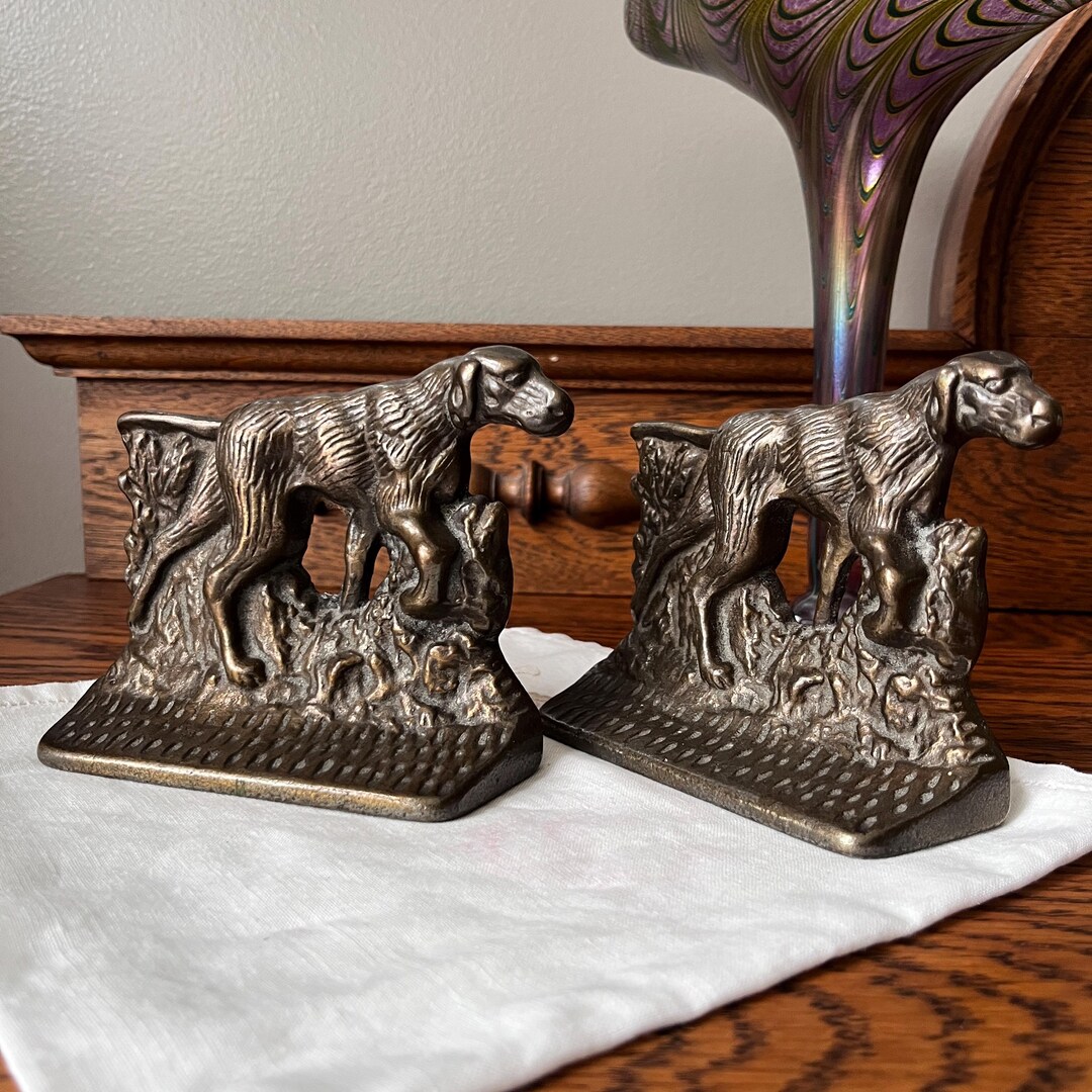 Vintage Pointer Dog Bookends, Dog Cast Iron Bookends, 1930-1940, Setter ...