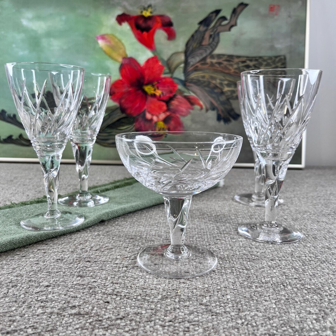 Set of 4 STUART ENGLAND Lyric Pattern Crystal Wine Claret Glasses, Plus ...