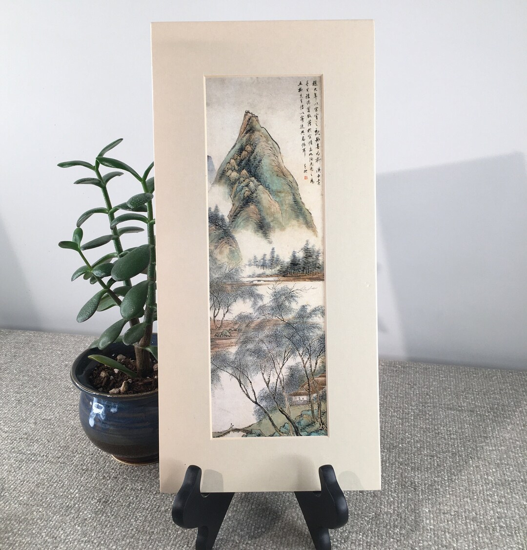 Cottage by the Willow Stream Art Print and Mat, Vertical Chinese Art ...