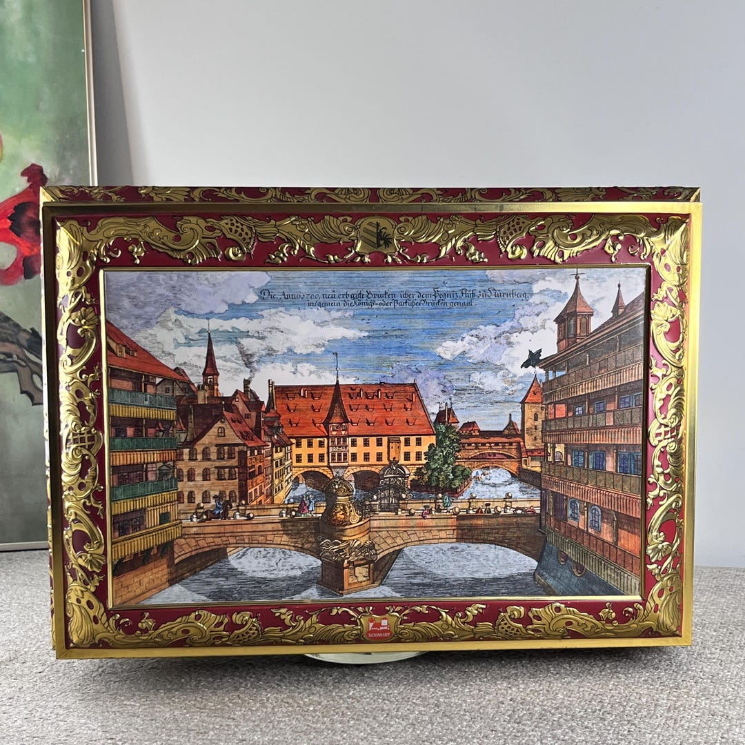 Large Vintage West German Tin Box, Embossed Tin Box, 8500 Nuremberg, E ...