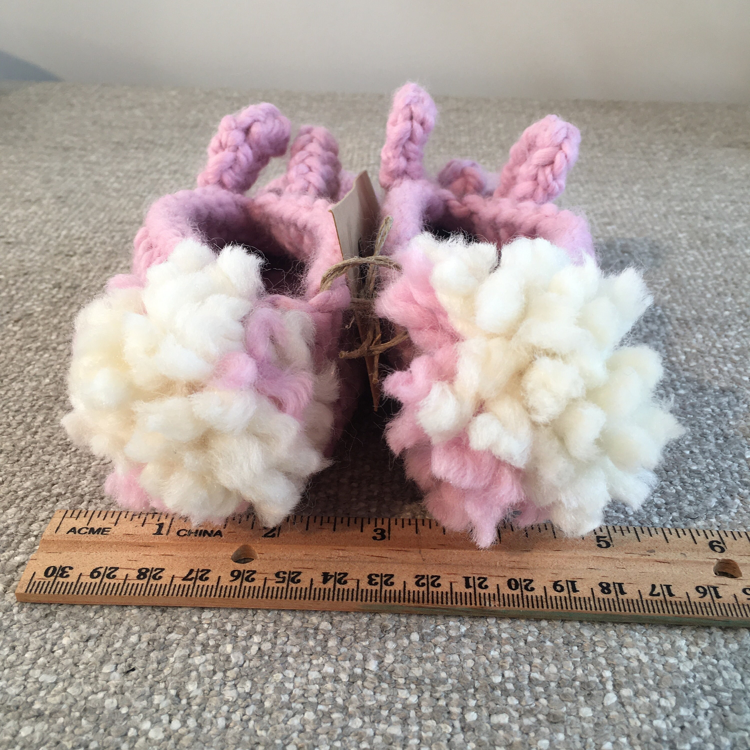 Girl's Hand Knit Pink Rabbit Slippers, Pink Bunny Slippers, Cute ...